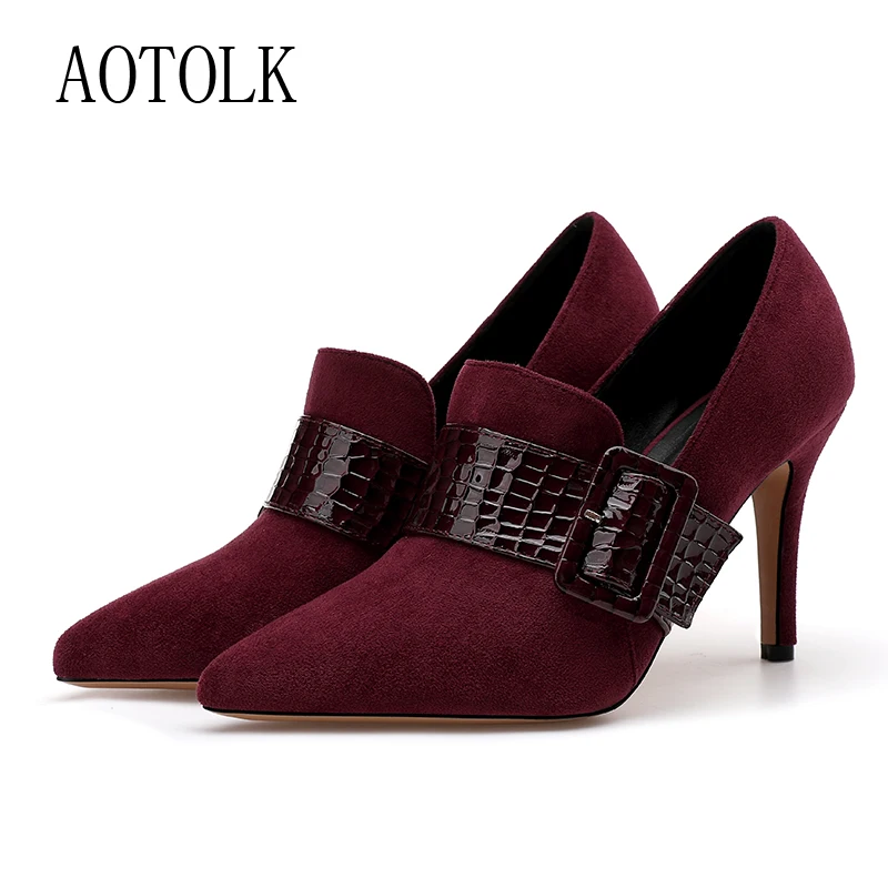 Women Pumps Shoes on Heel Female Flock Pointed Toe High Heels Dress ...