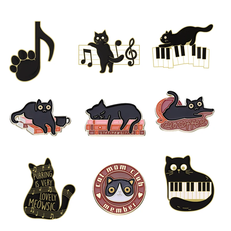 Black-Cat-Music-Enamel-Pin-Animal-Cute-Musical-Instrument-Notes-Piano ...