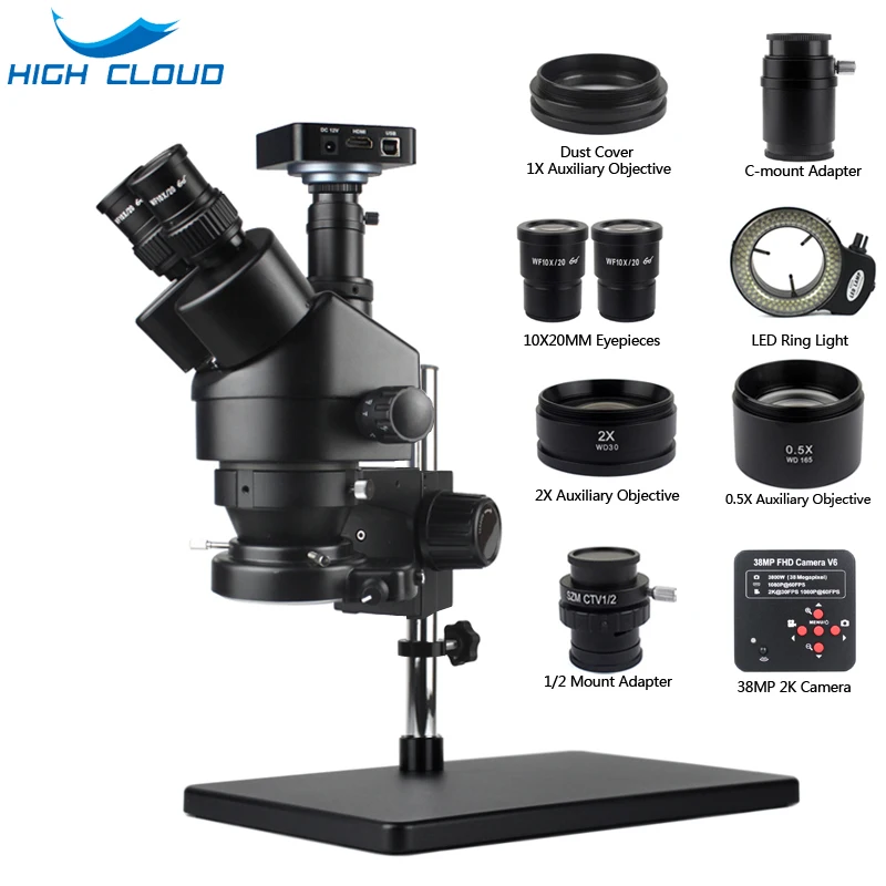3-5X-90X-Continuous-Zoom-Stereo-Trinocular-Microscope-0-5X-2X-Auxiliary ...