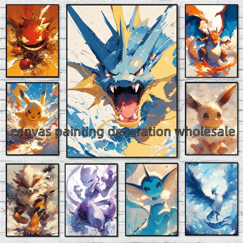 Pokemon-Anime-Character-Pikachu-Gengar-Mewtwo-Watercolor-Art-Canvas ...