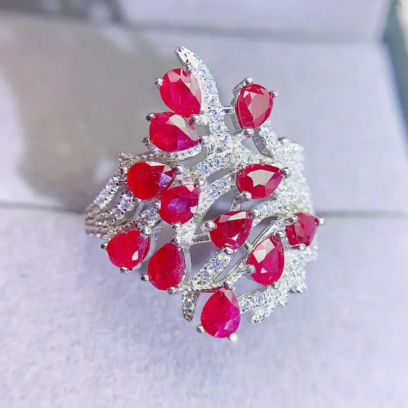Per-jewelry-Natural-real-red-ruby-ring-Luxury-flower-style-925-sterling ...