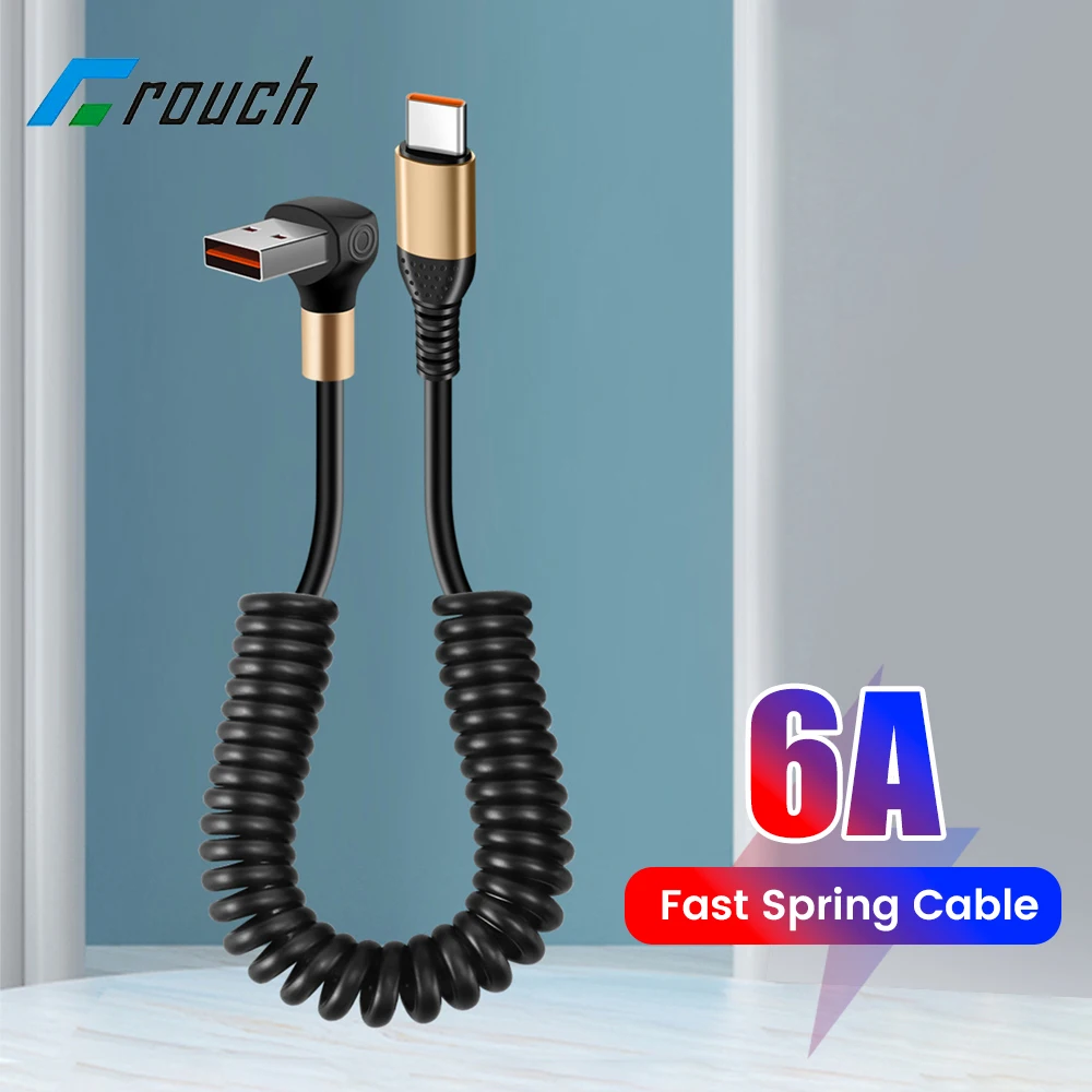 6A-Spring-USB-C-Cable-Elbow-Retractable-USB-Type-C-Fast-Charging-Cable ...