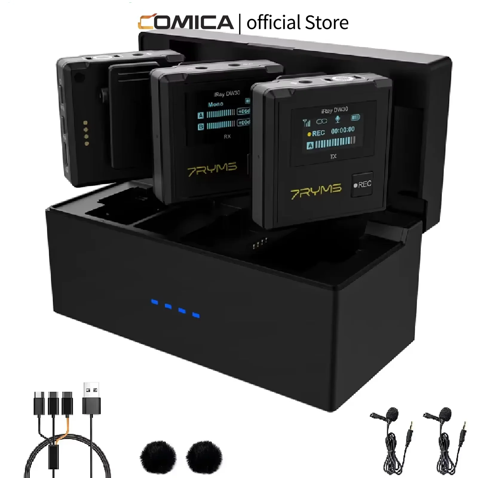 7RYMS 2.4G Wireless Microphone With Charging Box For mobile Canon Nikon ...