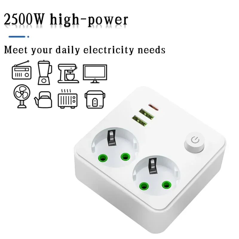 EU-Plug-Outlet-2-Sockets-Multitap-Wall-Power-Strip-Electrical-Socket-No ...