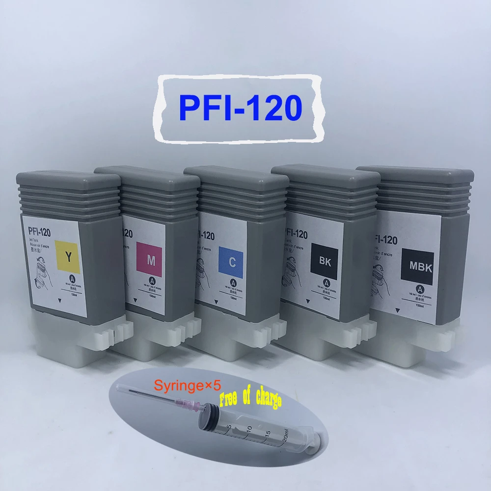 5 Colors PFI 120 PFI120 Refillable Ink Cartridge With Permanent Chips For Canon TM 200 TM200 TM ...