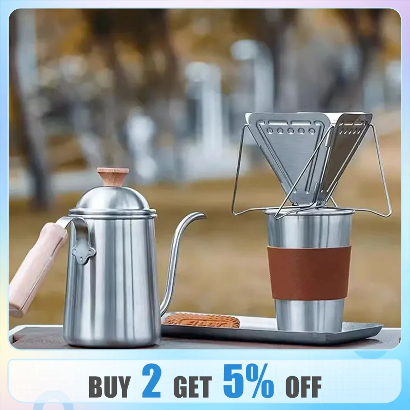 Outdoor-Coffee-Pot-Stainless-Tea-Kettle-Camping-Tableware-Wooden-Handle ...