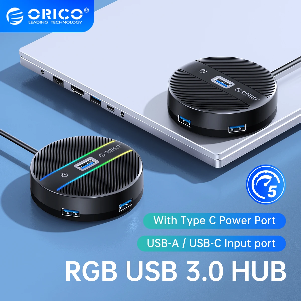ORICO HUB USB 3,0 RGB con puerto de alimentación tipo C, adaptador OTG ...
