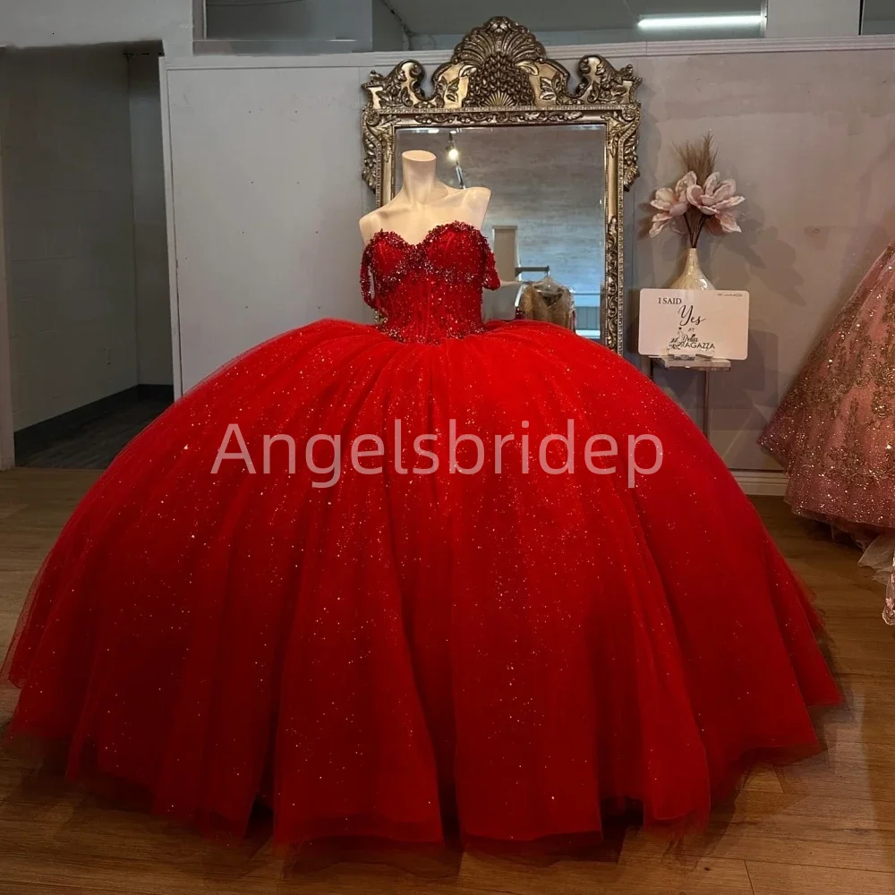 Angelsbride-personalizado-encantador-vestido-rojo-Quinnceanera-vestido-De-baile-brillo ...