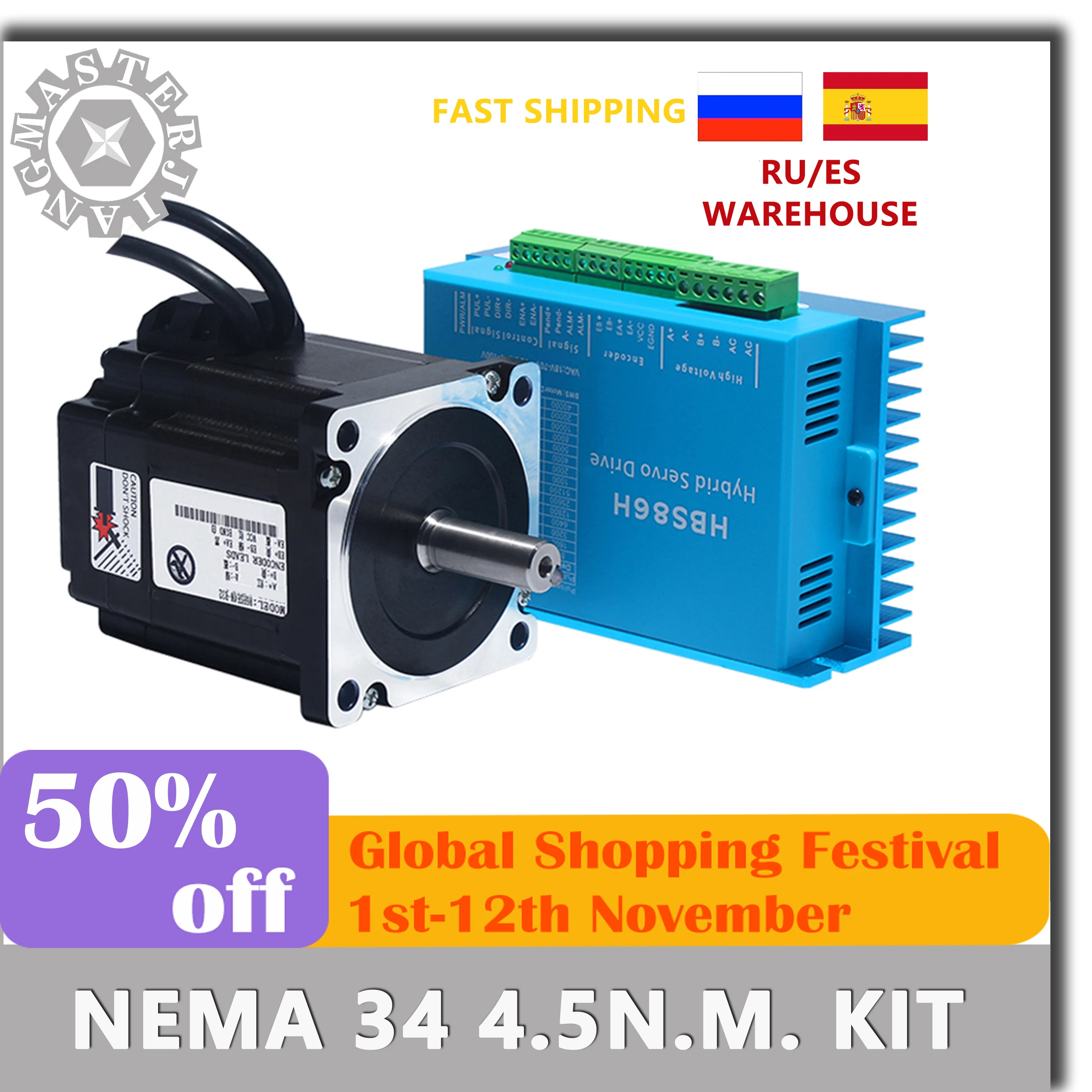 86 Stepper Motor Drive Nema 34 Servo Motor 86hse4.5n+hbs86h/hbs86hd ...