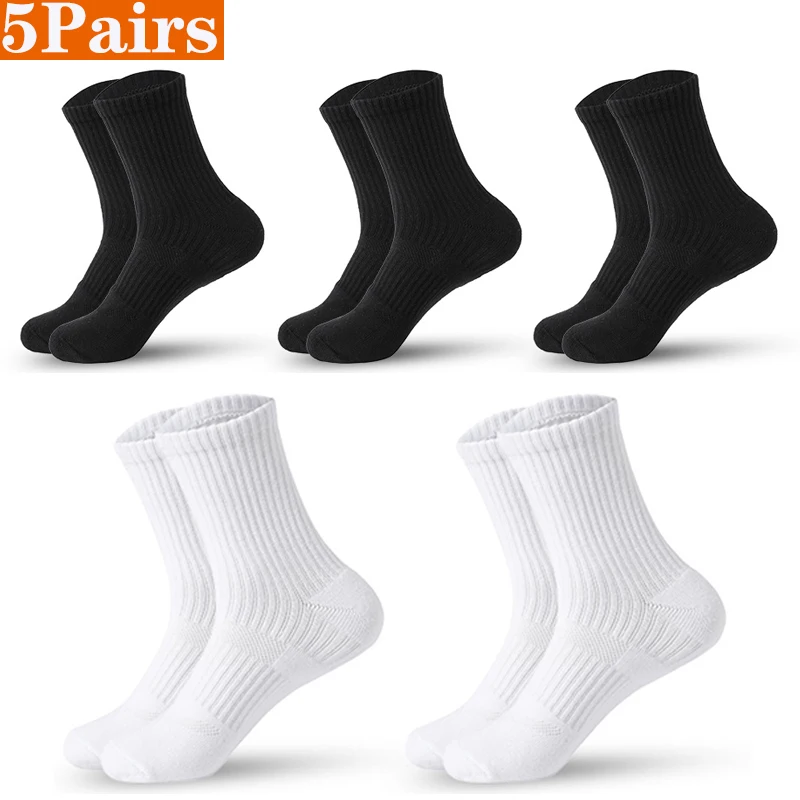 5-Pairs-White-Socks-Men-Cotton-Solid-Color-Breathable-Business-Mid-Tube ...