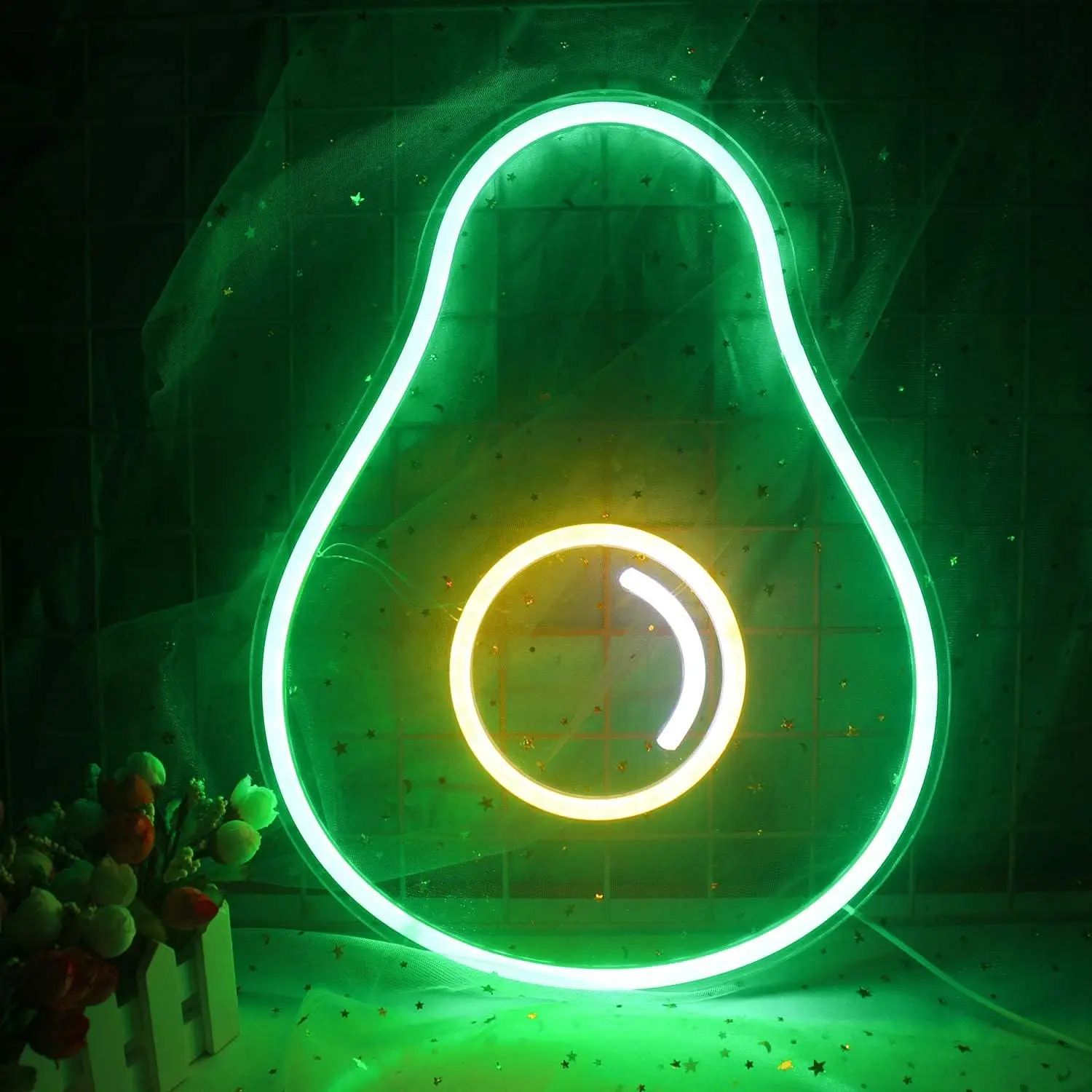 Green Avocado Neon Sign Fruit Neon Lights Cute USB Powered Switch Light ...