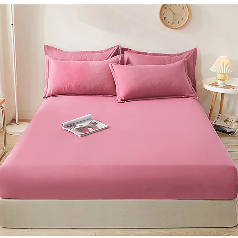 100-Cotton-Fitted-Sheet-with-Elastic-Solid-Color-Anti-slip-Adjustable ...
