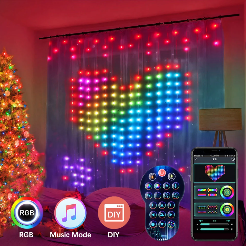 RGB Smart String Light 400 LED Curtain LED Light Bluetooth APP Control ...