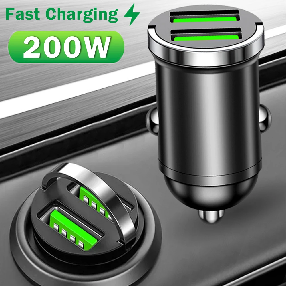 200W Dual Ports Mini USB Car Charger Super Fast Charging Cigarette ...