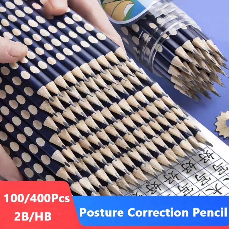 100-400Pcs-2B-HB-Posture-Correction-Pencil-Groove-Triangle-Wooden ...