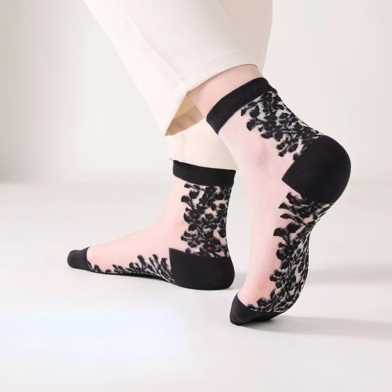 Ultrathin Women Transparent Causel Socks Glitter Crystal Glass Silk ...