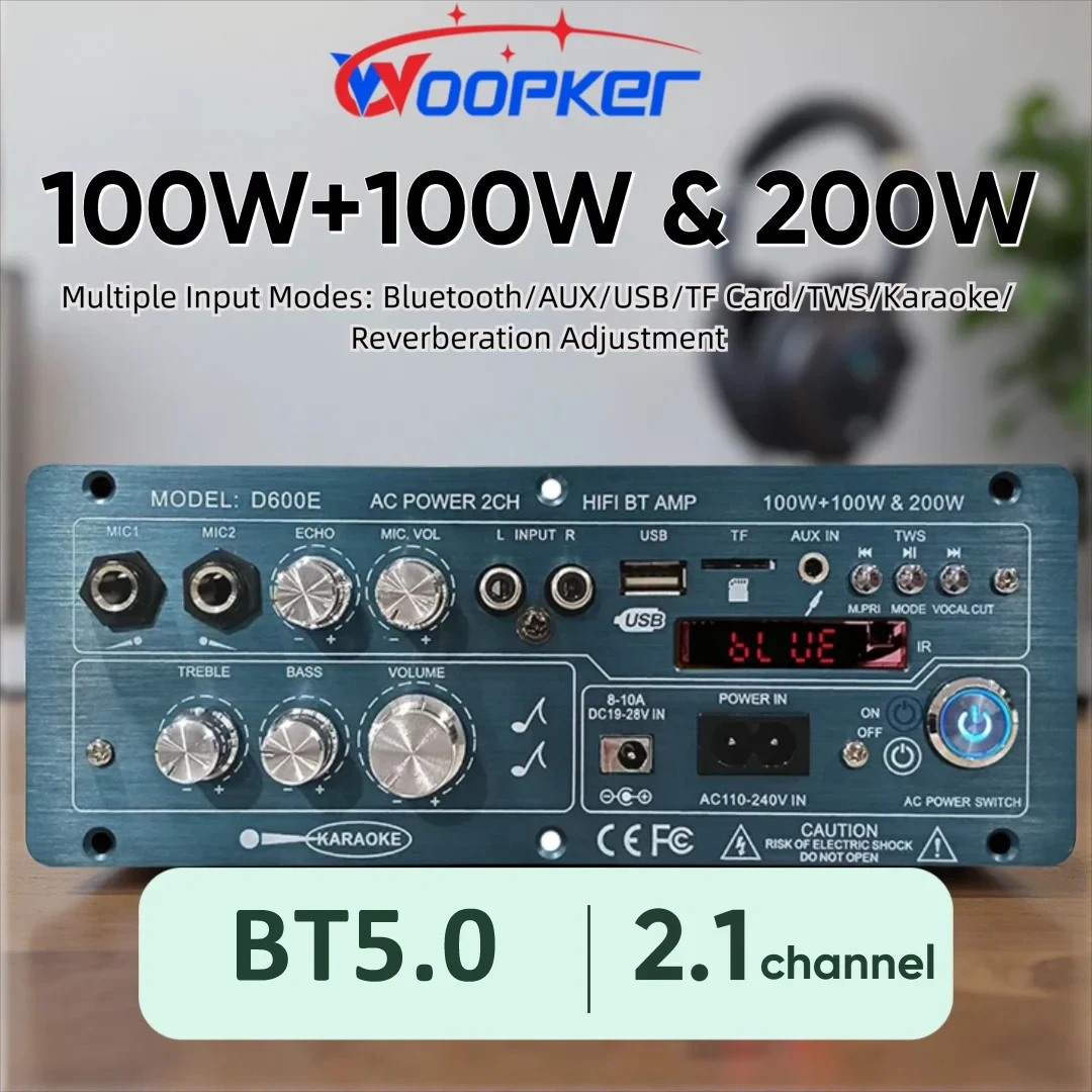 WOOPKER 100W+100W&200W 블루투스 앰프 보드 D600E/D900/D100W BT 5.0 HiFi 오디오 앰프 ...