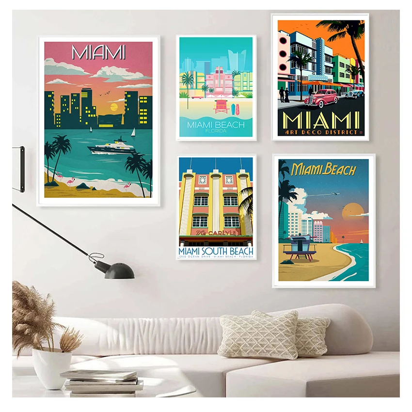 Vintage Florida Poster | Poster Miami Vintage | Canvas Wall Stickers ...