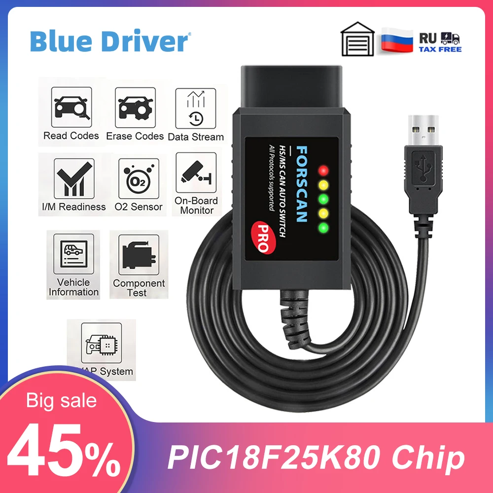 ELM327 OBD2 Scanner Forscan ELM 327 USB v1.5/v2.1 Bluetooth Code Reader Auto Diagnostic Scanner ...