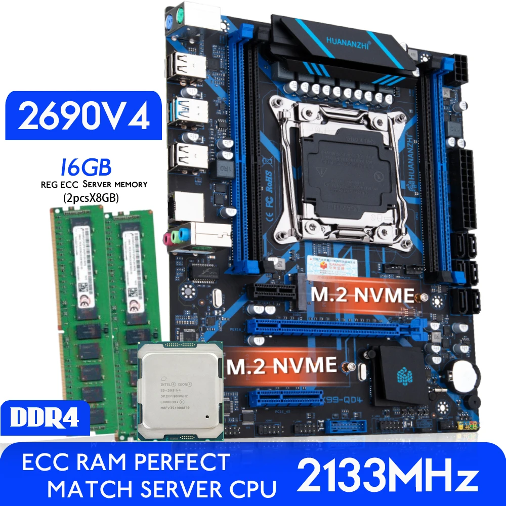 HUANANZHI QD4 X99 Motherboard with combo kit set XEON E5 2690 V4 16GB ...
