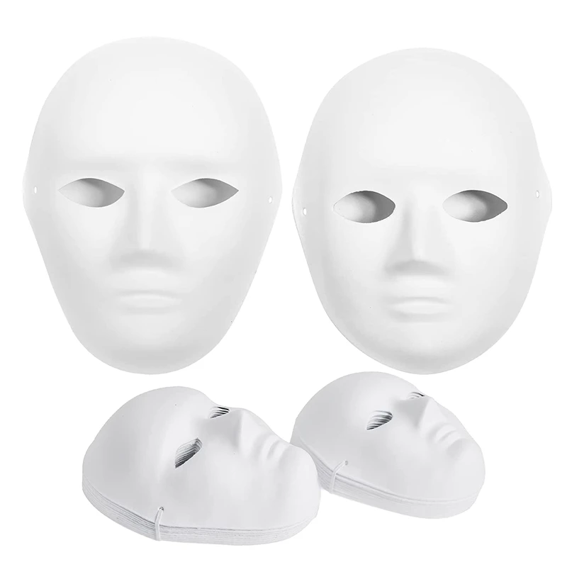 5 Pcs DIY Full Face Craft Masks Blank White Paintable Paper Mache Mask ...