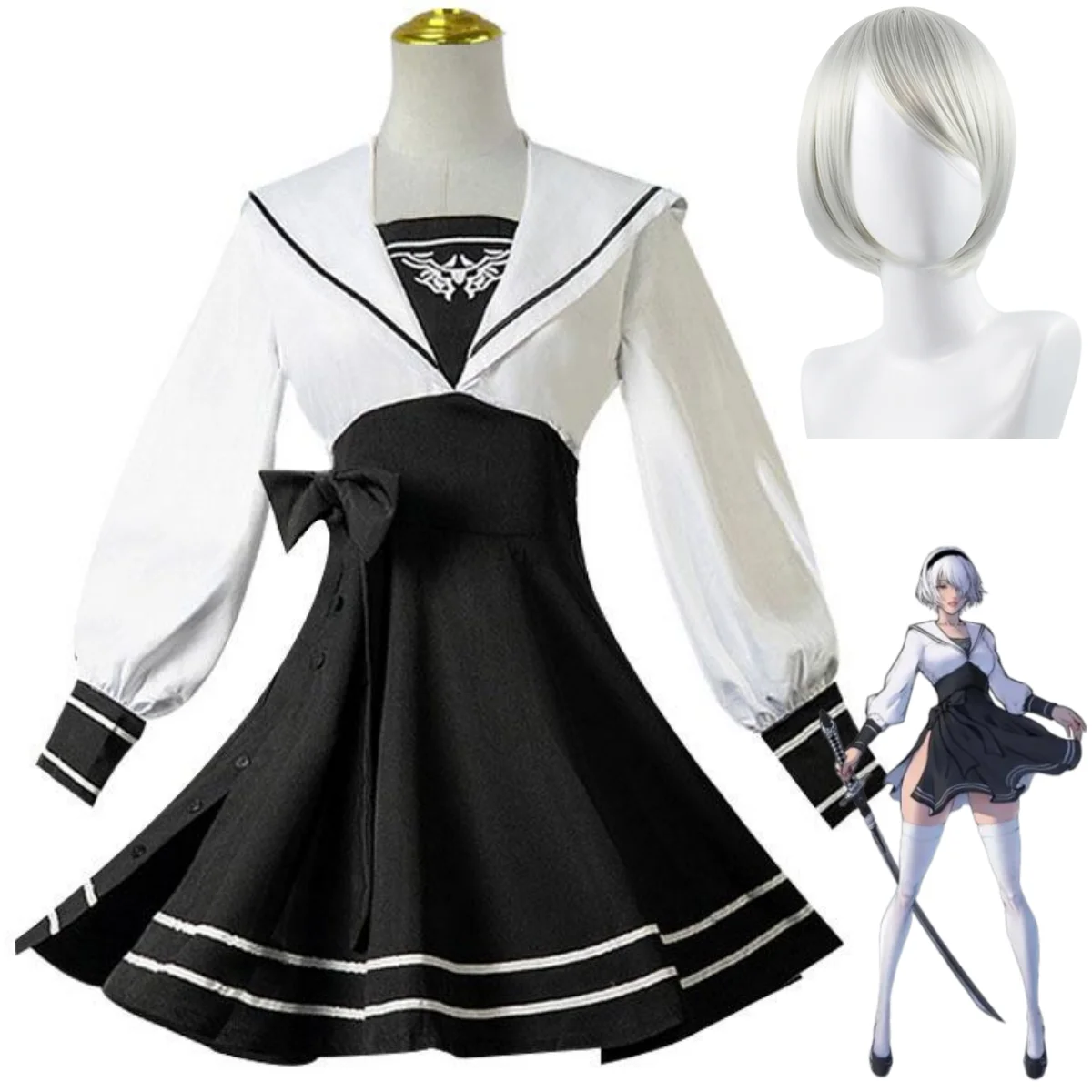 Game-NieR-Automata-YoRHa-No-2-Type-B-2B-Cosplay-Costume-Wig-Open-Back ...