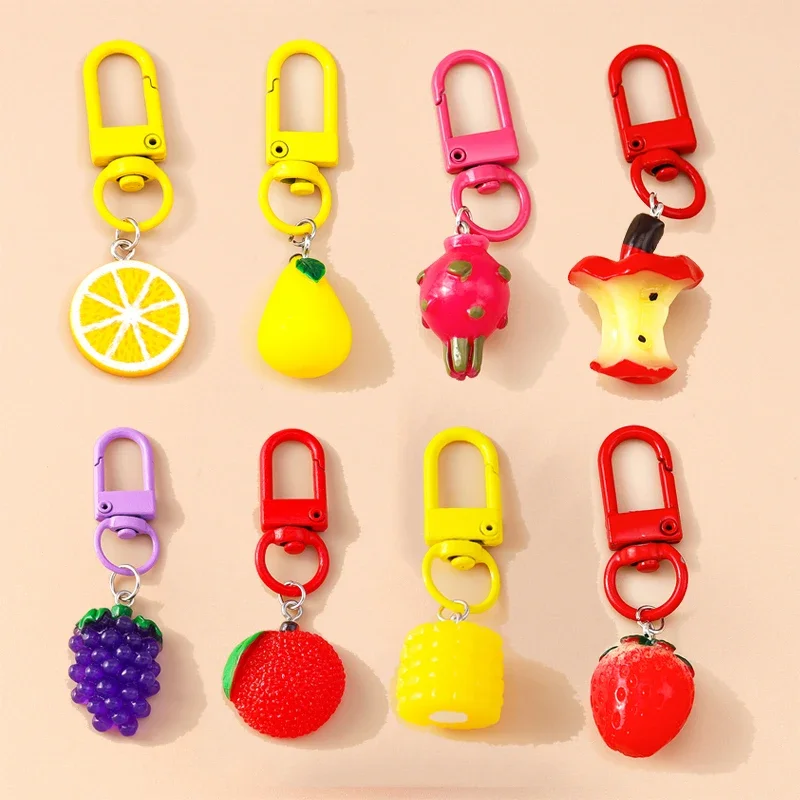 Cute Resin Simulation Fruit Keychain Grape Lemon Apple Key Ring ...