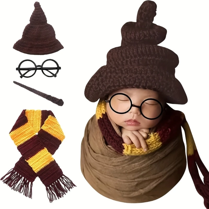 4Pcs-Photography-Props-Suit-for-Baby-Newborn-Costume-Wizard-Hat-Glasses ...