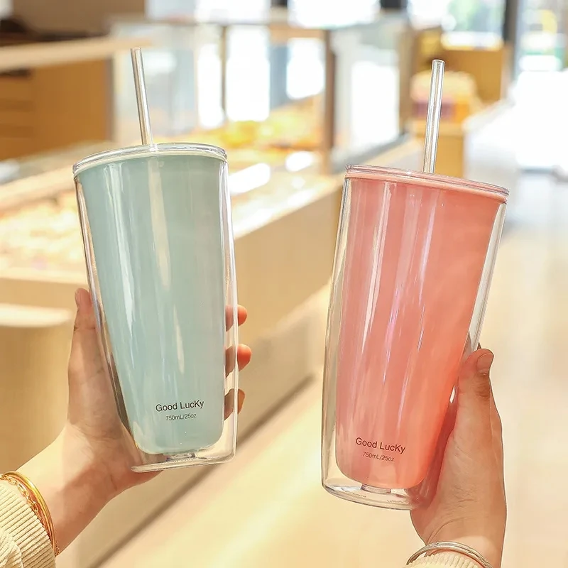 750ML-New-simple-large-capacity-solid-color-double-layer-plastic-cup ...
