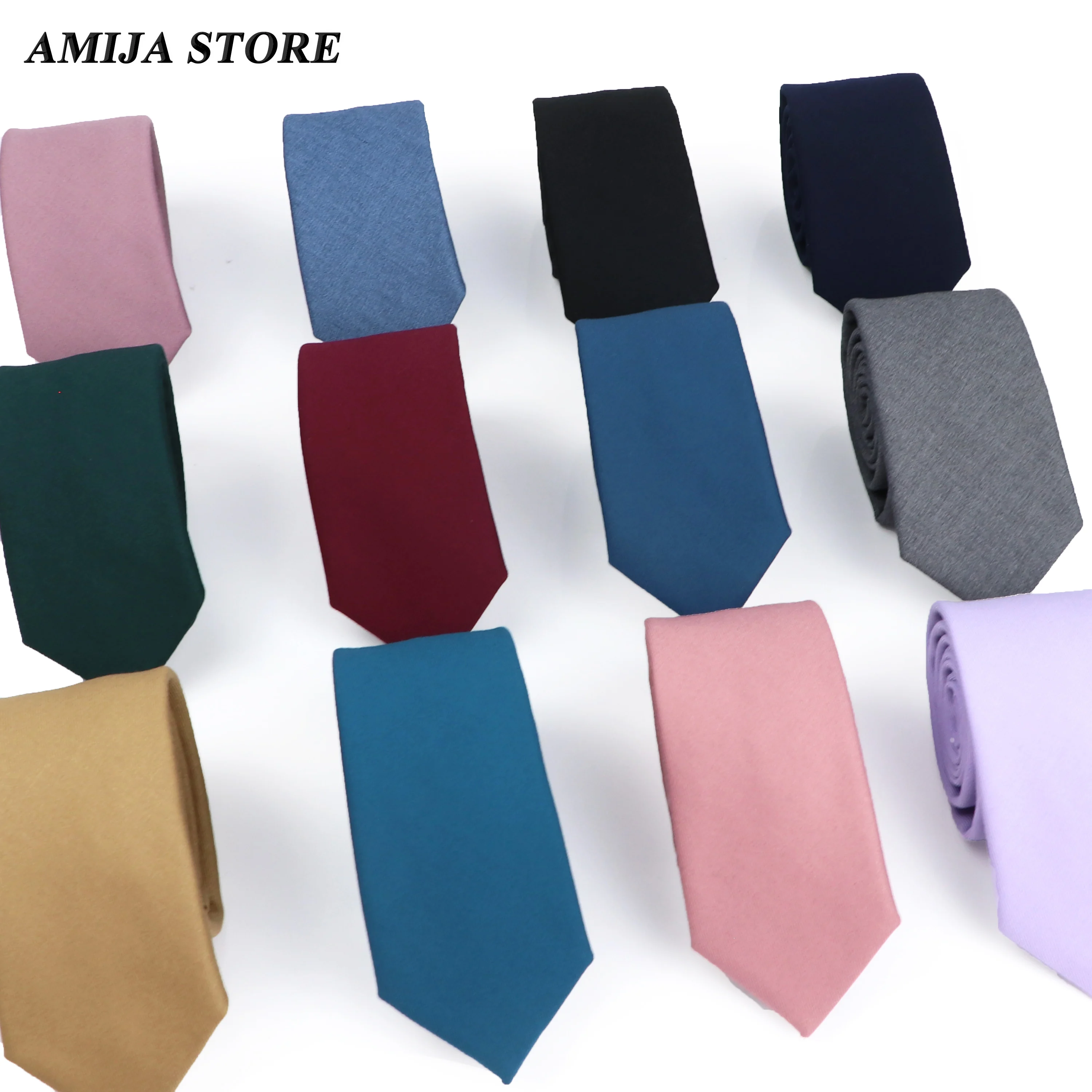 Mens Ties Classic Cotton Handmade Skinny Grey Pink Soild Color Neckties ...