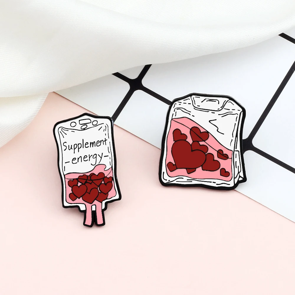 Creative-Blood-Pack-Enamel-Pins-Heart-Supplement-Energy-Brooch-for ...