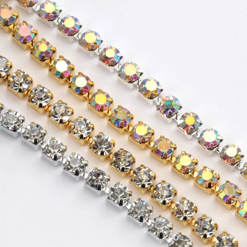QIAO 1yard Glitter Crystal Rhinestone Trim Chain Shiny Diamond Stone ...