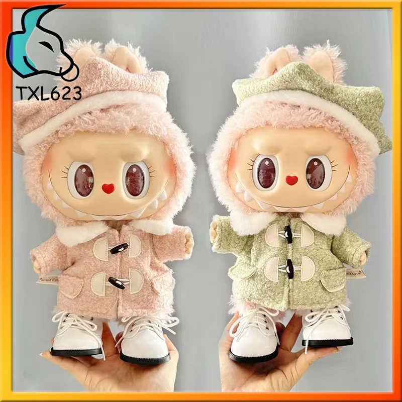 Labubu 38cm Large Monster Doll with Pink Green Hexagonal Shell Hat Wool ...