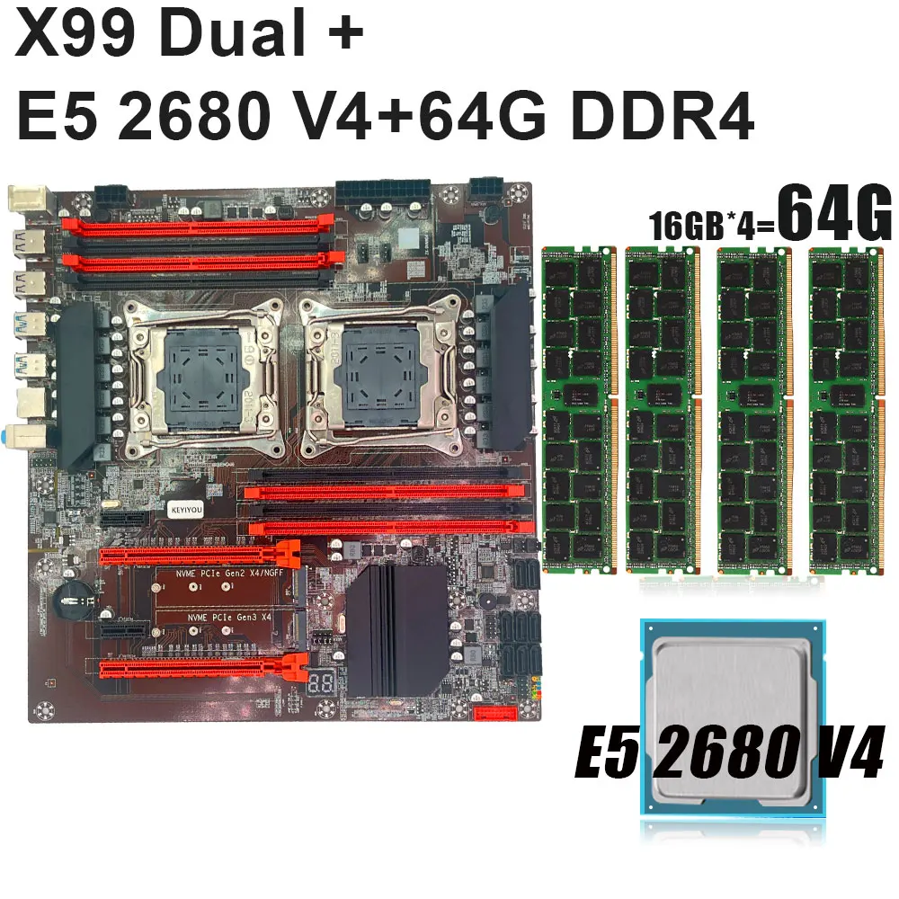 KEYIYOU-placa-base-Dual-X99-LGA-2011-3-XEON-Kit-de-CPU-Dual-con-2 ...