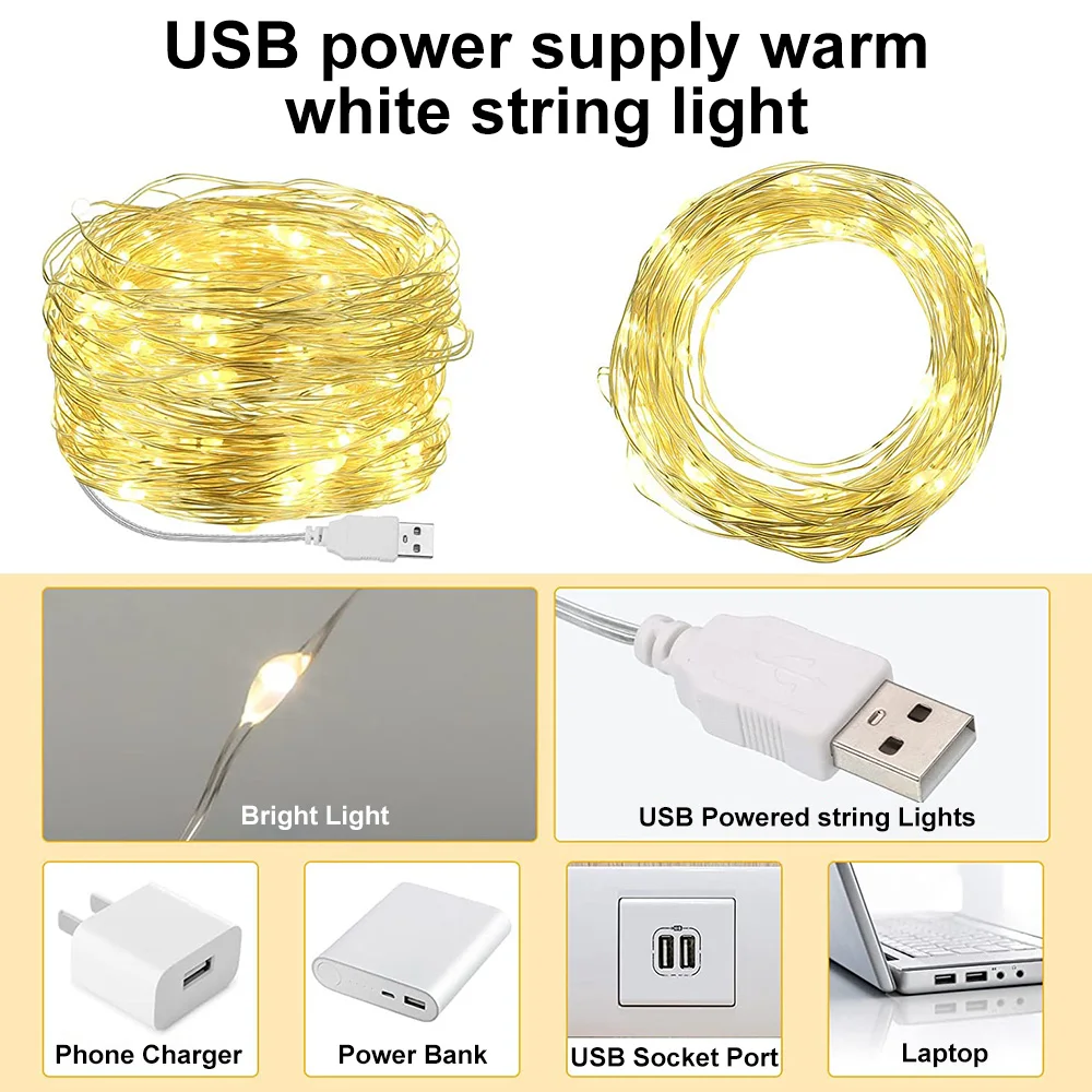 USB LED 스트링 조명 구리 와이어 화환 야외 방수 요정 크리스마스 웨딩 파티 장식 3 m 5 10 - 티몬