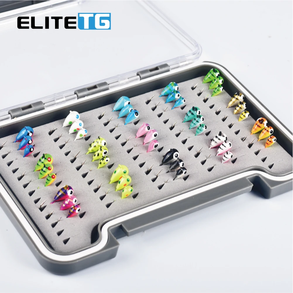Elite TG Tungsten Ice Fishing Tear Drop Jig Head Set Box 45PCS All Glow ...
