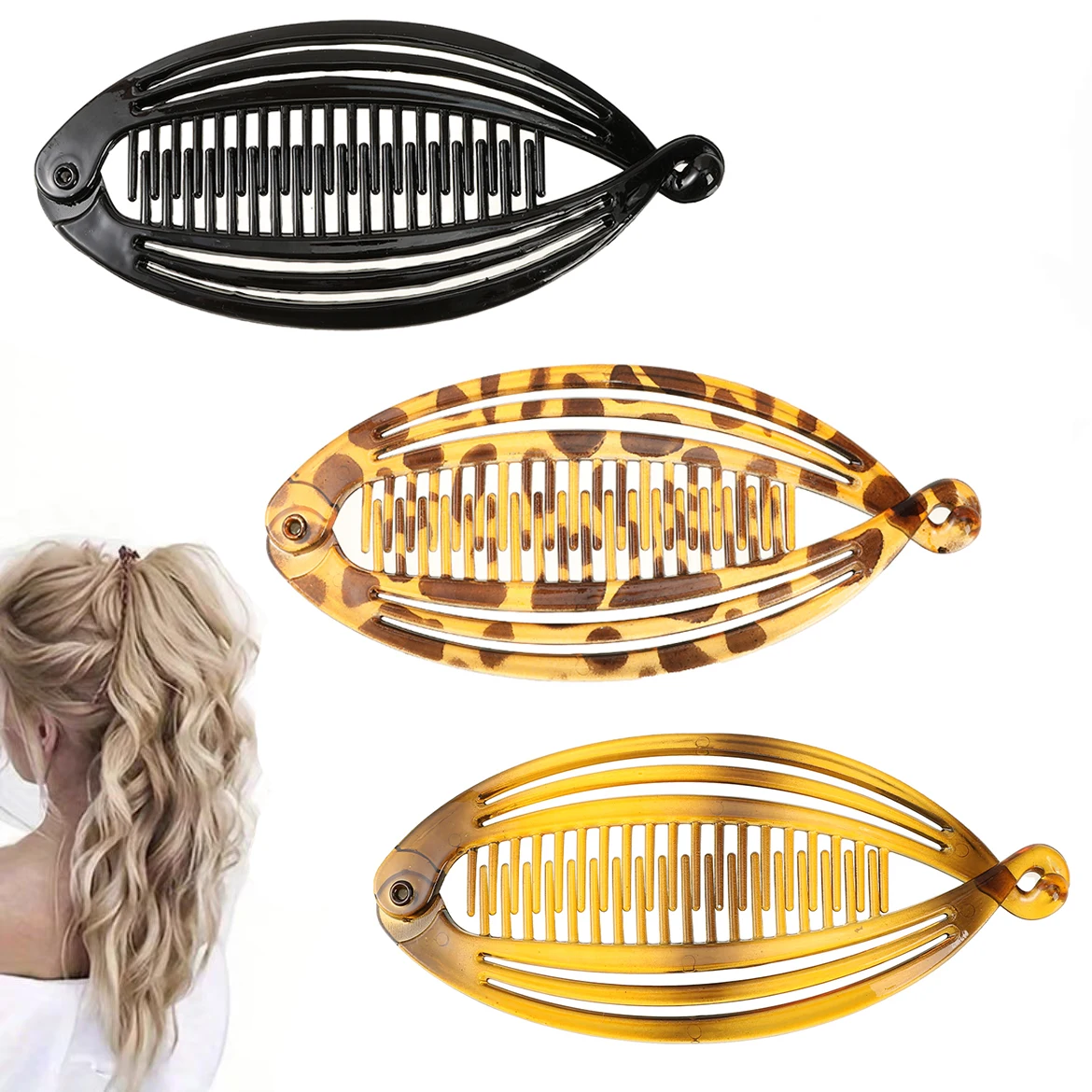 Large-Size-Glossy-Fish-Clip-Banana-Clip-Hairpin-Women-Retro-Ponytail ...