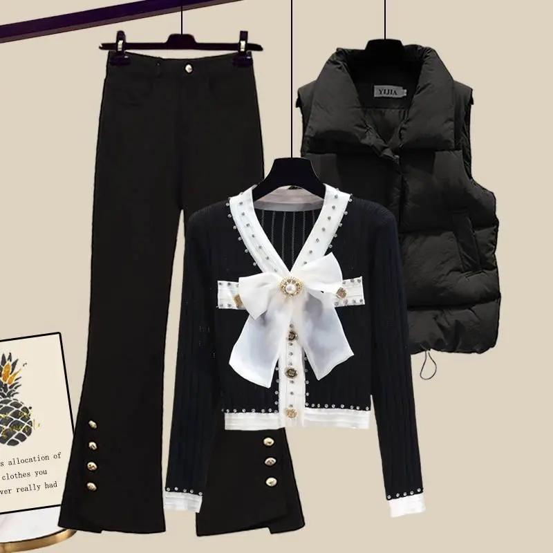 Women-Winter-Fall-Y2K-Suit-Vest-Jacket-Coat-Sweater-And-Flared-Pants ...