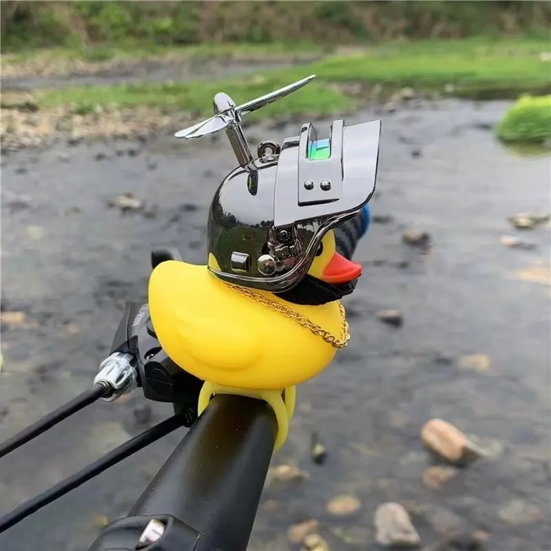 Cute Duck Bike Car Decoration Rubber Duck with Helmet Glasses Luminous ...