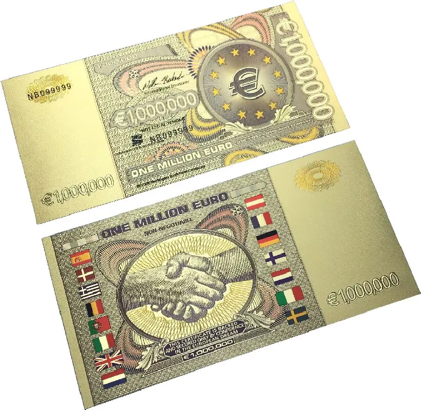 Gold-Foil-Banknote-One-Million-Colored-Euro-Paper-Note-European-Replica ...