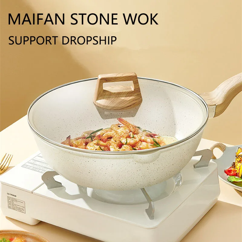 Maifan-Stone-Wok-Non-Stick-Pan-Kitchen-Cooker-With-Lid-Cooking-Pot ...