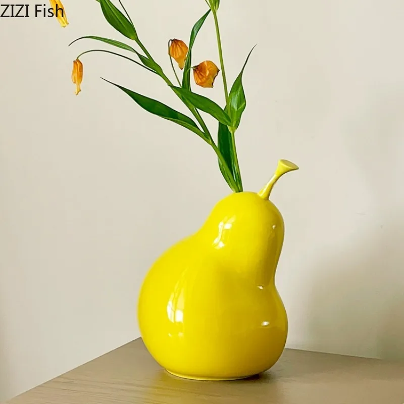 Yellow-Pear-Ceramic-Vase-Flower-Arranger-Ornaments-Decorative-Vases ...