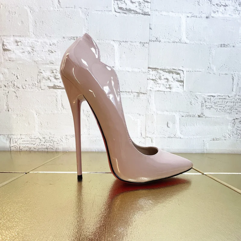 CACA-16cm-Women-Pumps-Patent-Leather-Wave-Shallow-Shoes-Fashion-Sexy ...