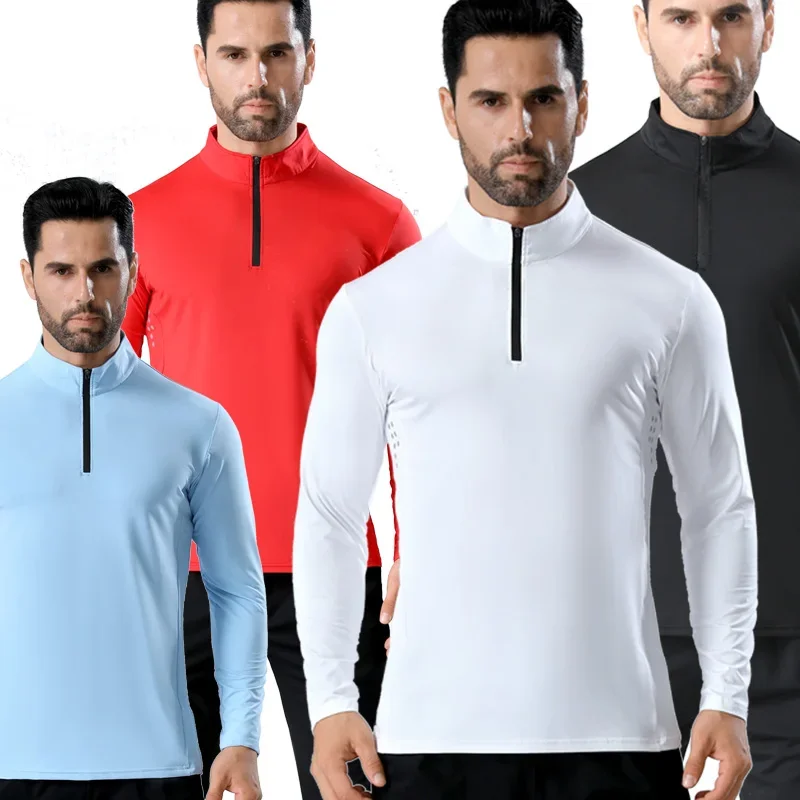 Men Half Zip Quick Dry Jacket Long Sleeve Standing Collar Top Fitness ...