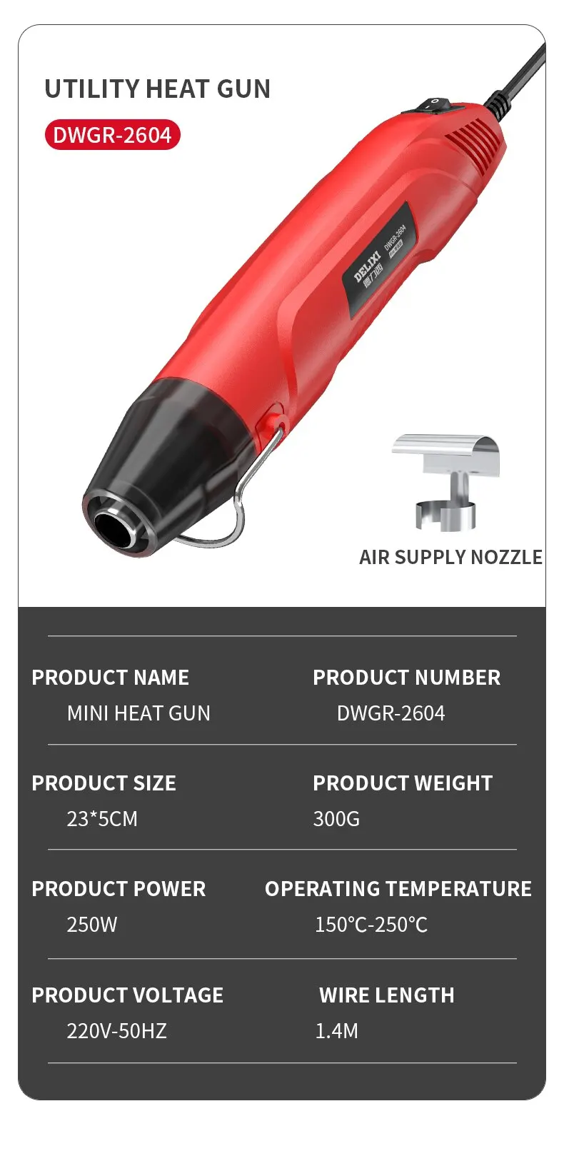 220V DIY Heat Gun Electric Power Tool Hot Air Gun Temperature Gun with ...