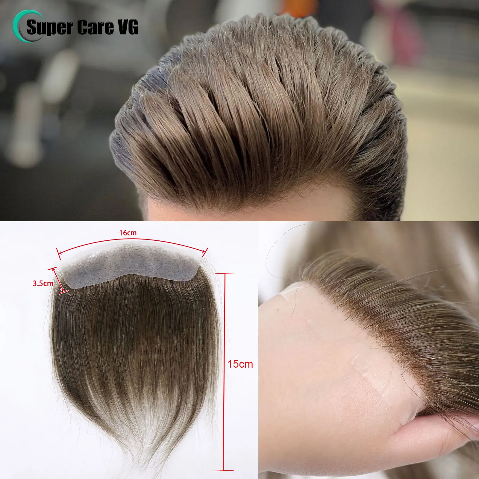 7-Brown-Natural-Human-Hair-Toupee-Men-Forehead-Hairpiece-Patch ...