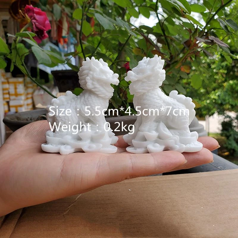 Foo Dogs Statues Pair Marble Han White Stone Feng Shui Guardian Lion ...