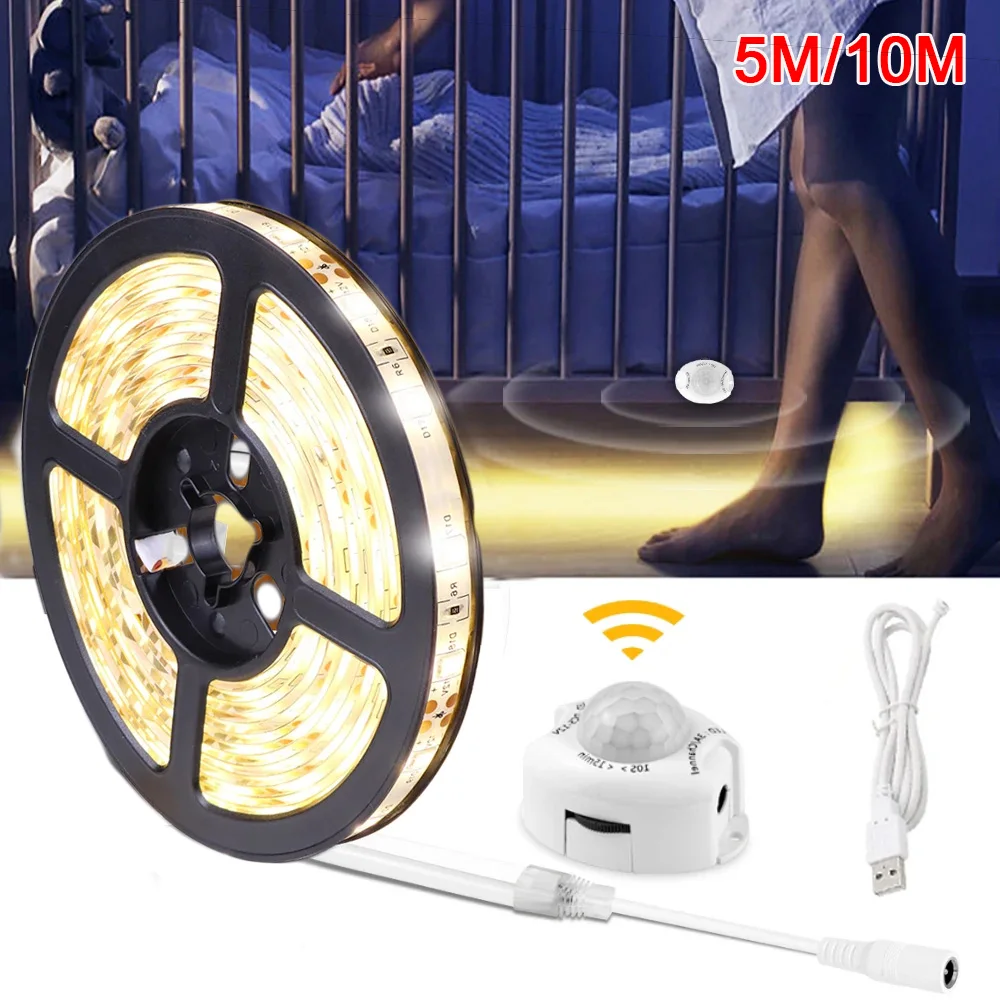 5M-10M-Wireless-PIR-Motion-Sensor-LED-Strip-Light-Led-Ribbon-5V-USB ...