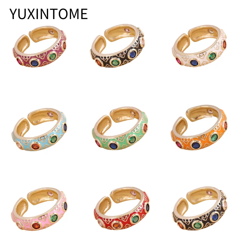 Gold-Silver-Plated-Enamel-Vintage-Rings-Adjustable-Open-Cuff-Charming ...