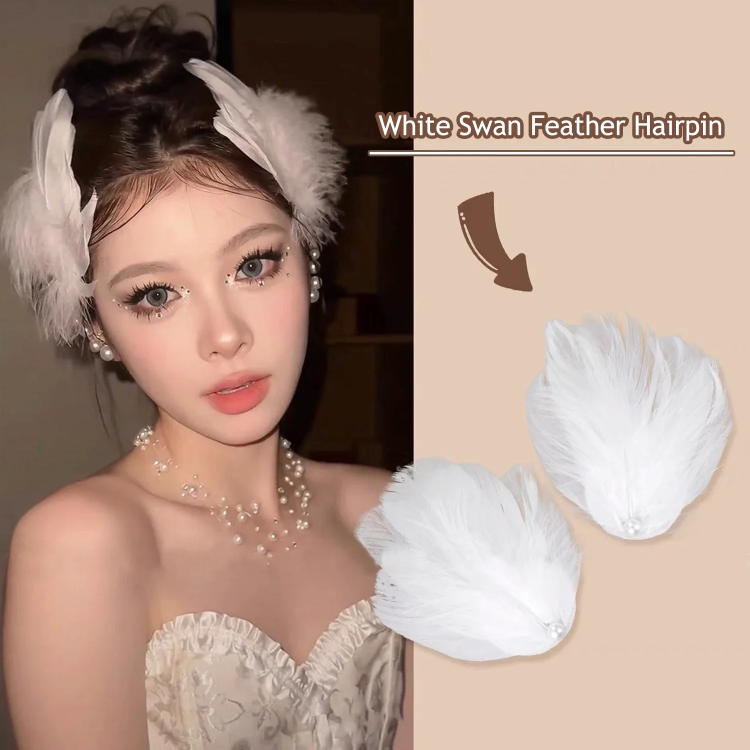 White-Swan-Feather-Hairpin-Headwear-Ballet-Style-Stage-Performance-Side ...